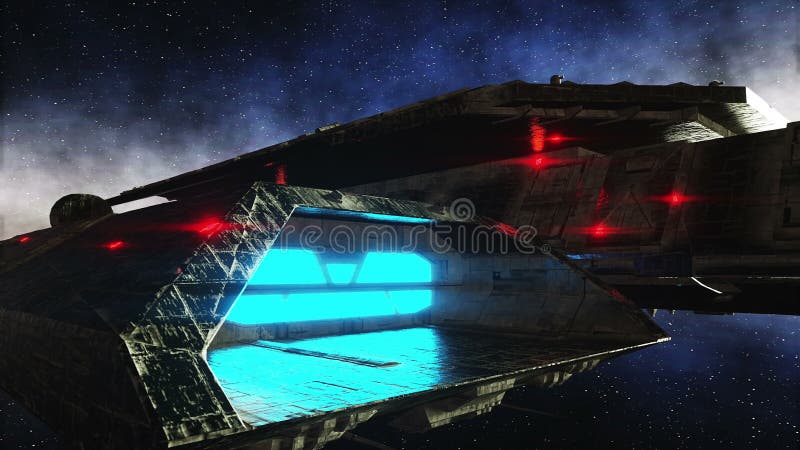 Futuristic Space Ship in Space. Earth Planet Wonderfull View. Realistic ...