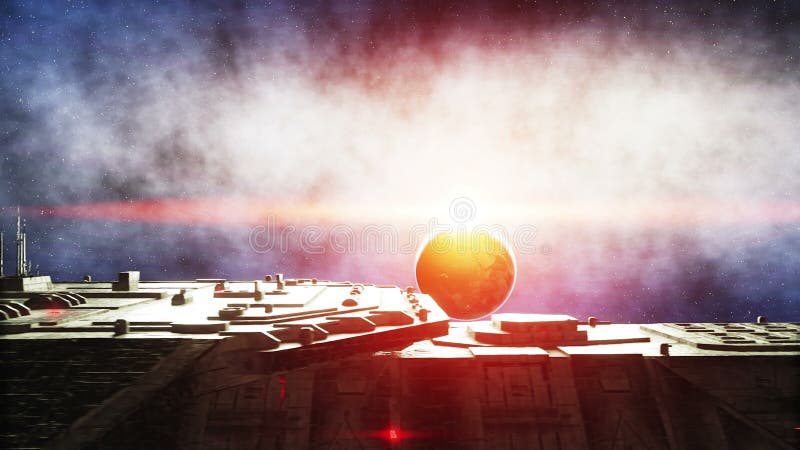 Futuristic Space Ship in Space. Earth Planet Wonderfull View. Realistic ...