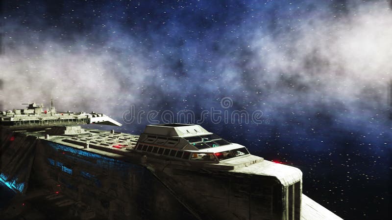Futuristic Space Ship in Space. Earth Planet Wonderfull View. Realistic ...
