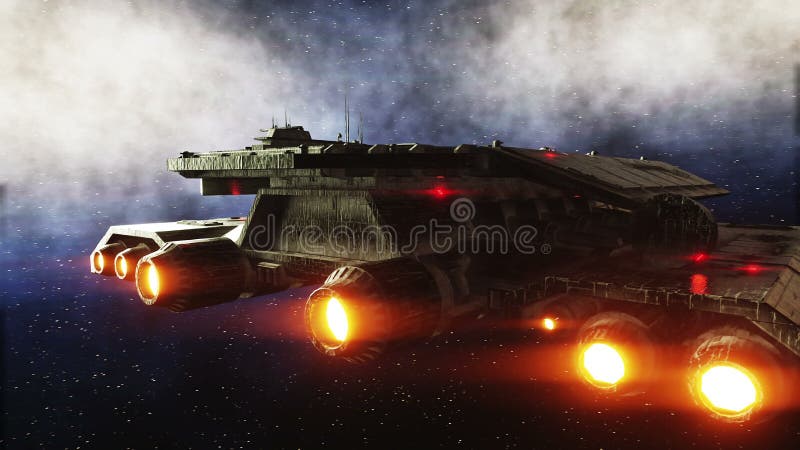 Futuristic Space Ship in Space. Earth Planet Wonderfull View. Realistic ...