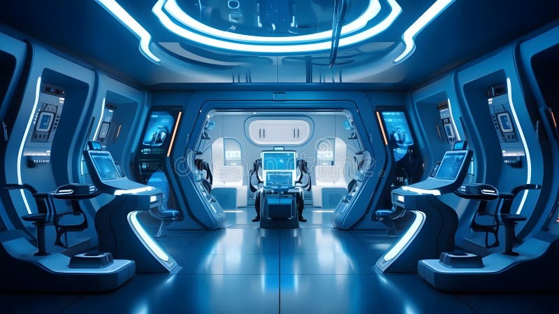 Futuristic Space Shuttle with Clean and Stylish Blue Interior Stock ...