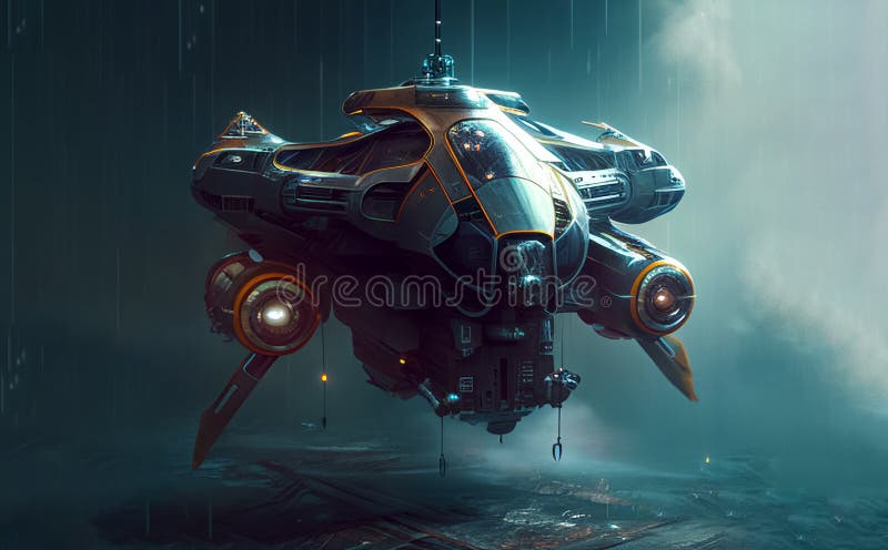 Futuristic Space Shuttle in a Stormy Sky. Generative AI. Stock ...