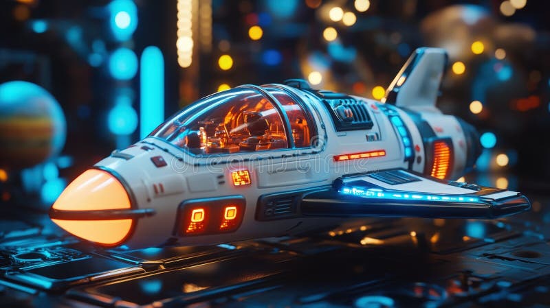 Futuristic Space Shuttle in Vibrant Neon Setting Stock Illustration ...