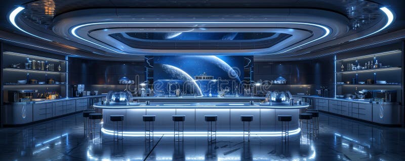 Futuristic Space Station Bar with Modern Design and SciFi Elements ...