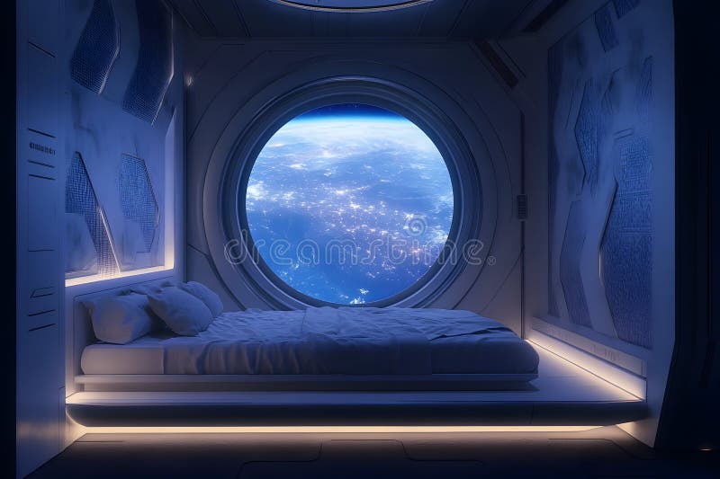 Futuristic Space Station Bedroom Earth View Stock Photos - Free ...