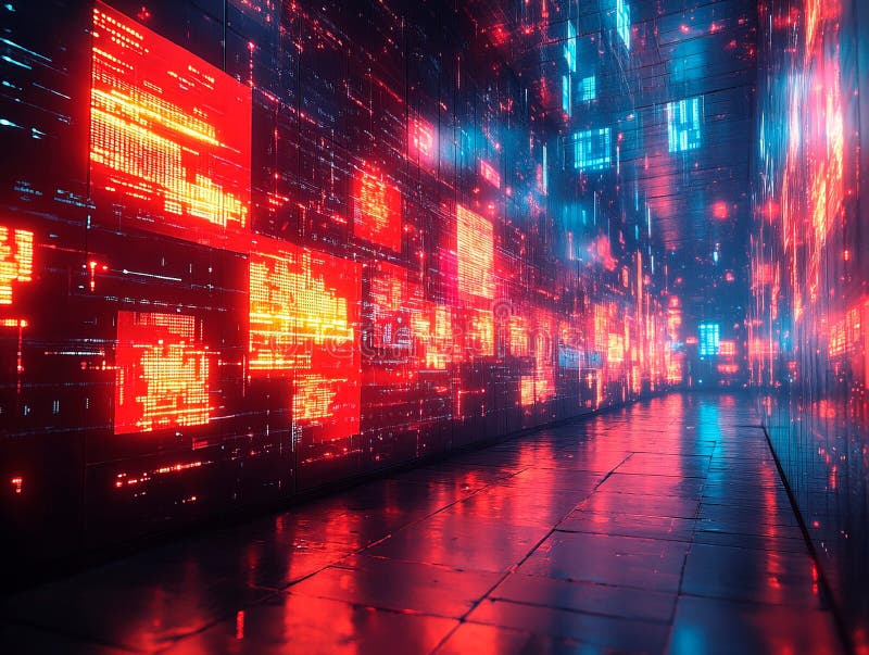 A Futuristic Space Station Computer Lab Scene Featuring a Long, Glowing ...