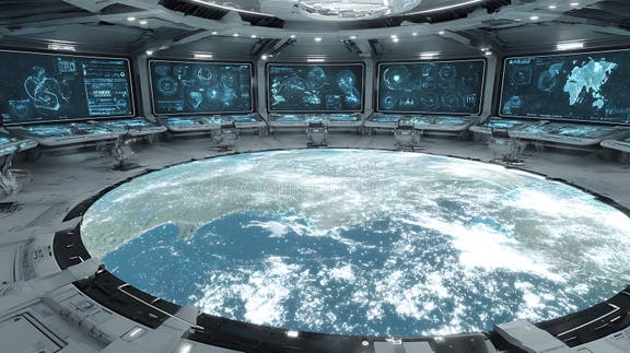 Futuristic Space Station Control Room Command Center with Earth View ...