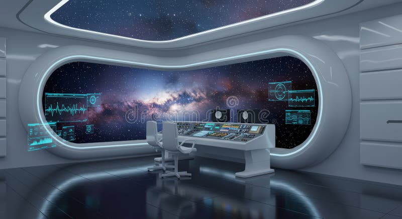 Futuristic Space Station Control Room: a 3D Render of a Sleek, Modern ...