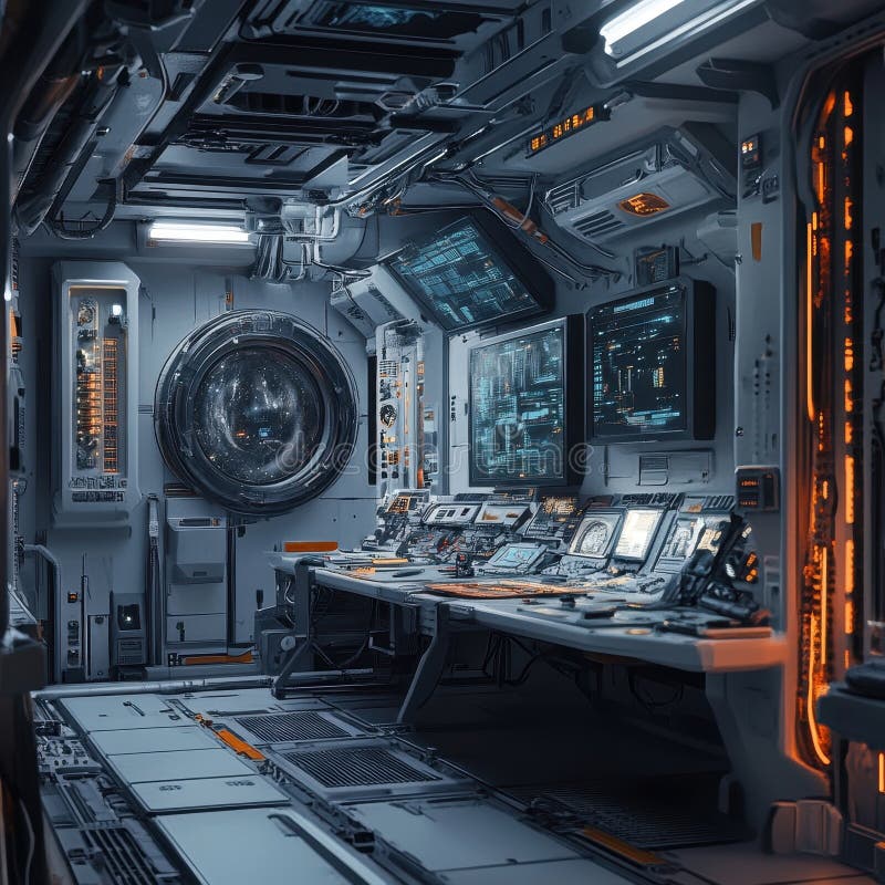 Futuristic Space Station Control Room Glowing Screens Stock Photos ...