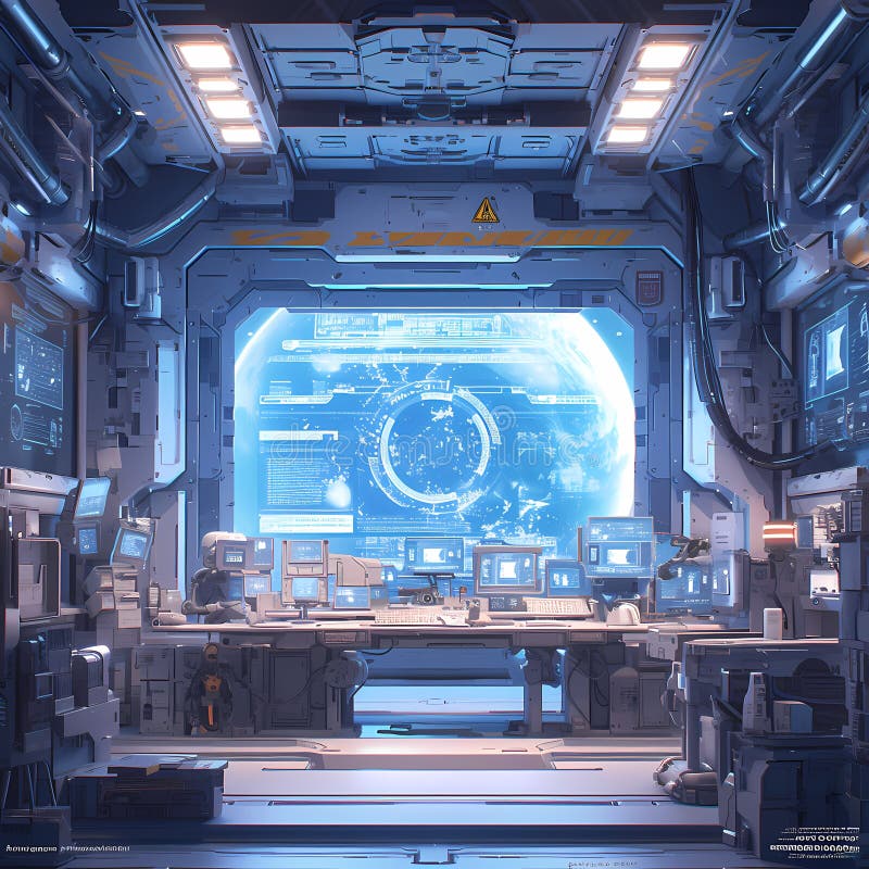 Futuristic Space Station Control Room Stock Illustration - Illustration ...
