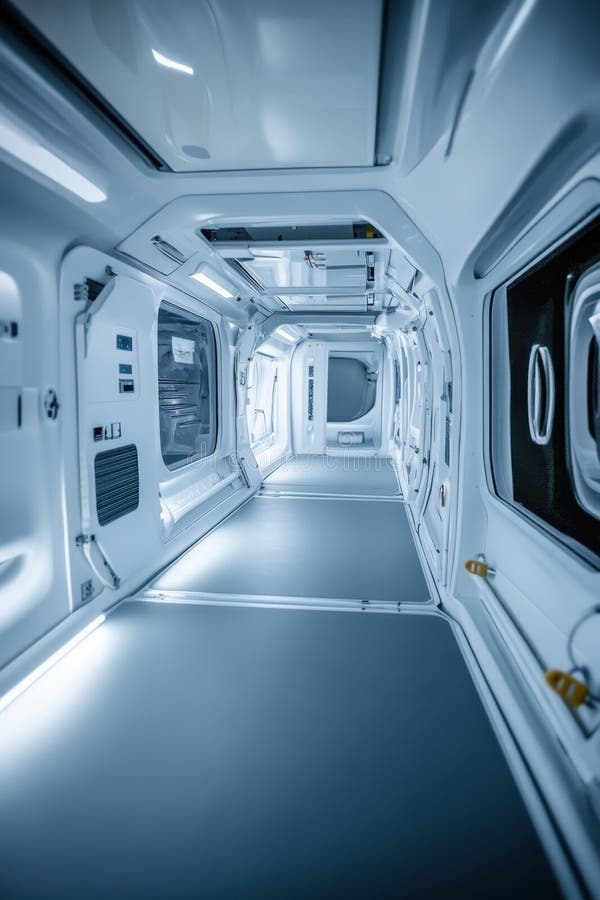 Futuristic Space Station Corridor with Bright Lighting and Sleek Design ...
