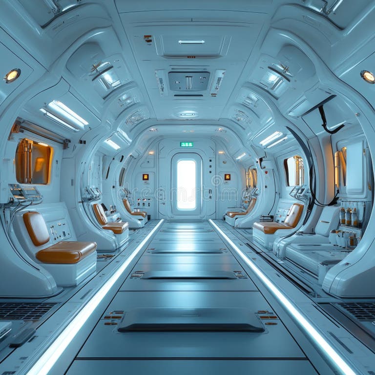 A Futuristic Space Station Corridor with Sleek Lines and Advanced ...
