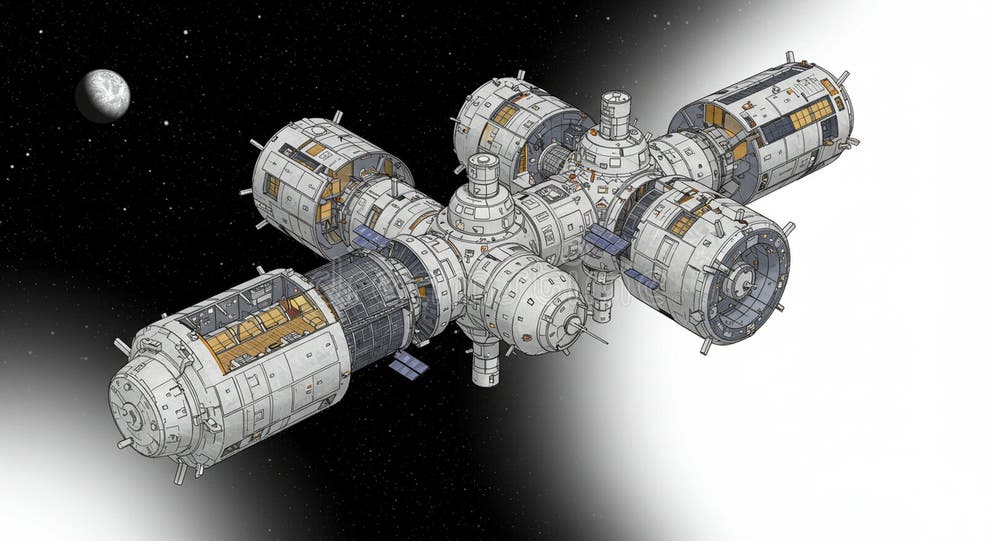 Futuristic Space Station with Cylindrical Modules Interconnected by a ...