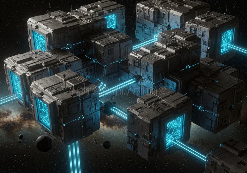 Futuristic Space Station Depicted with Interconnected Modular Cube ...