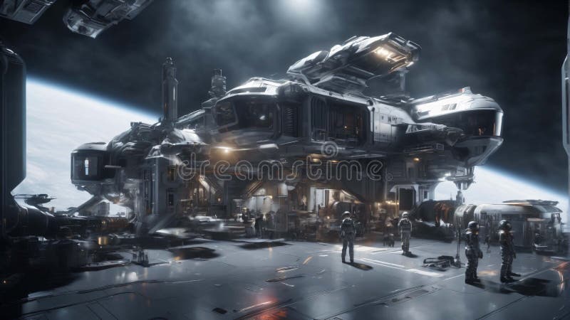 Futuristic Space Station in Earth Orbit. Extremely Detailed and ...