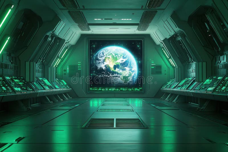 Futuristic Space Station and Earth View. an Advanced Interior of a ...