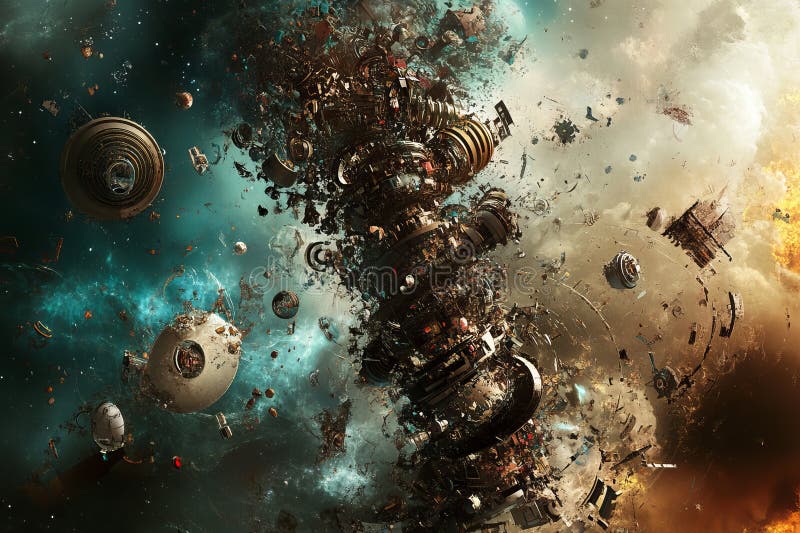 Futuristic Space Station Explosion Amidst Cosmic Backdrop with Debris ...