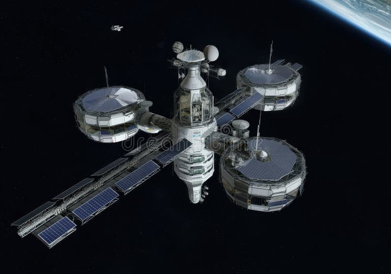 A Futuristic Space Station Features Interconnected Modules with Solar ...