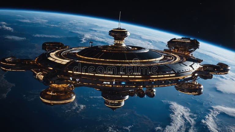 Futuristic Space Station Hovering in the Space Stock Illustration ...