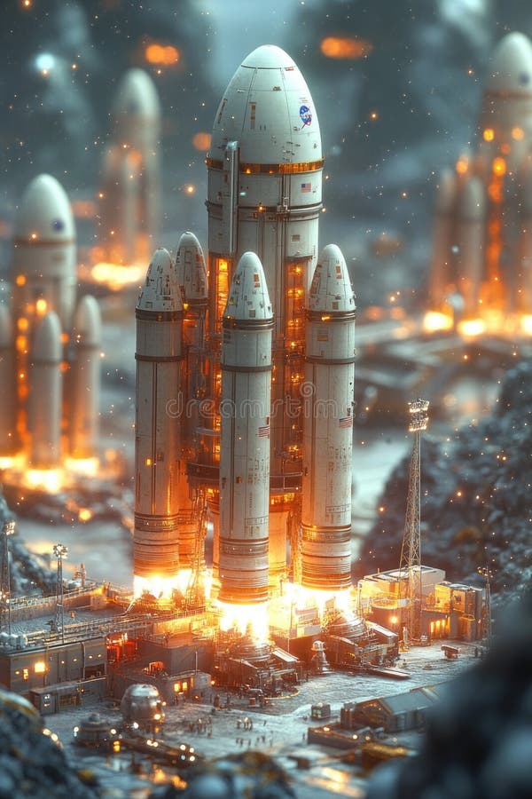 A Futuristic Space Station Illuminated Under the Starry Night Sky, Suitable for Sci-fi Concepts ...