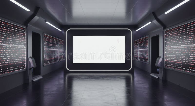 Futuristic Space Station Interior with Blank Screen and Data Displays ...