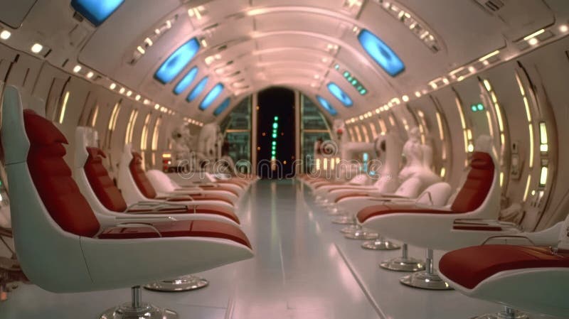 Futuristic Space Station Interior with Empty Seats and Control Panel ...