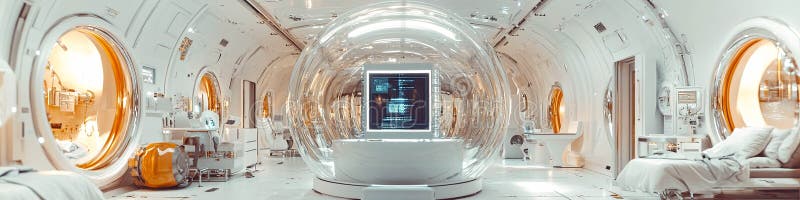 Futuristic Space Station Interior Featuring a Glass Enclosure and ...