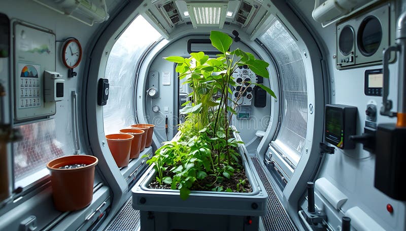 Futuristic Space Station Interior Garden, Sci,fi Green Plants, Innovation, Stock Photo ...