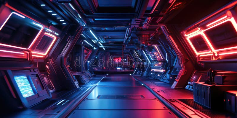 Futuristic Space Station Interior, Metallic Details, Neon Lighting ...