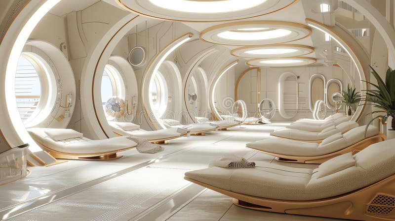 Futuristic Space Station Interior with Modern Lounge Area Stock ...