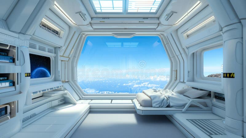 Futuristic Space Station Interior with Panoramic Planetary View Stock ...