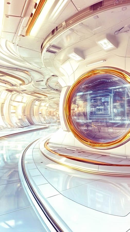 Futuristic Space Station Interior Showcasing a High-tech Circular Glass ...