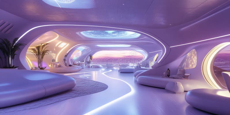 Futuristic Space Station Interior, Sleek Design, High-Tech Minimalism ...