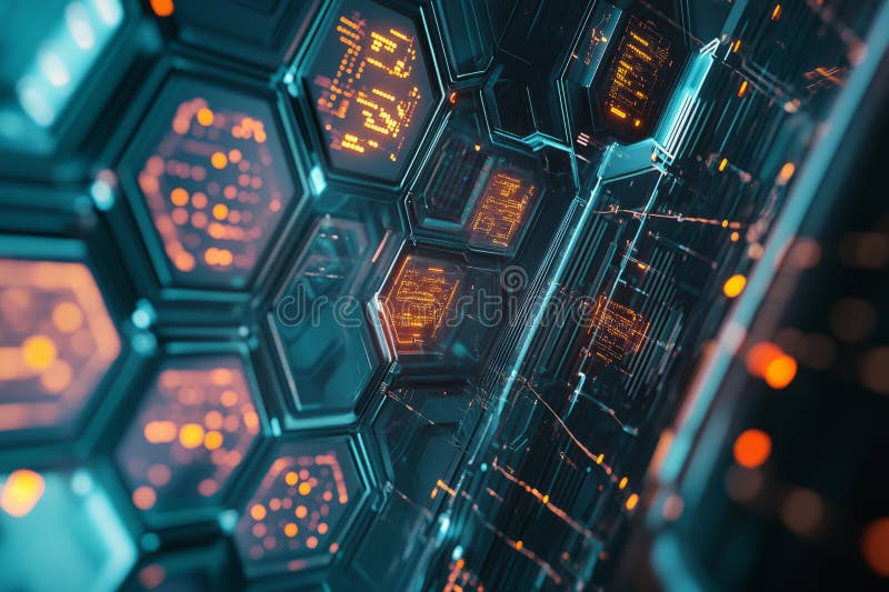 A Futuristic Space Station Interior, Where Interconnected Hexagonal ...