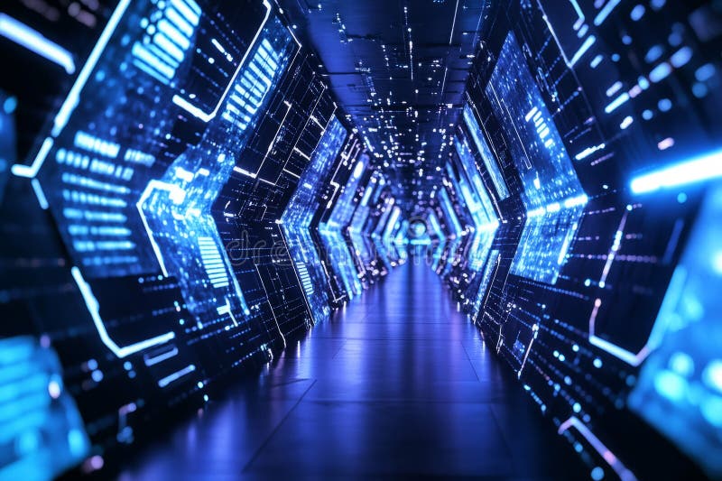 A Futuristic Space Station Interior, Where Interconnected Hexagonal ...