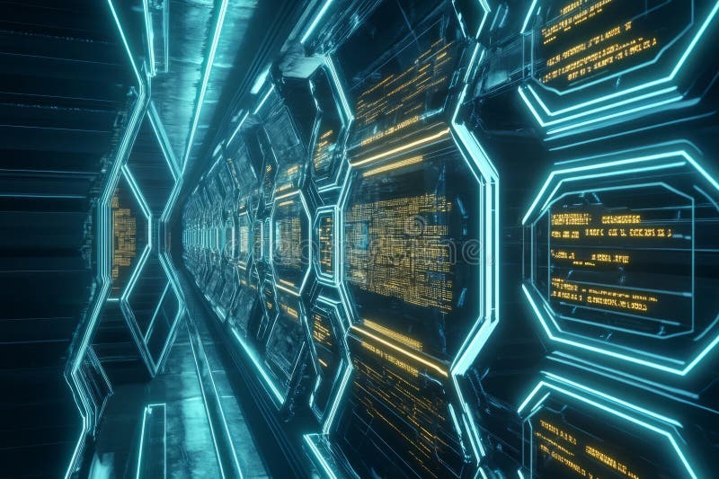 A Futuristic Space Station Interior, Where Interconnected Hexagonal ...