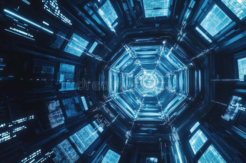 A Futuristic Space Station Interior, Where Interconnected Hexagonal ...