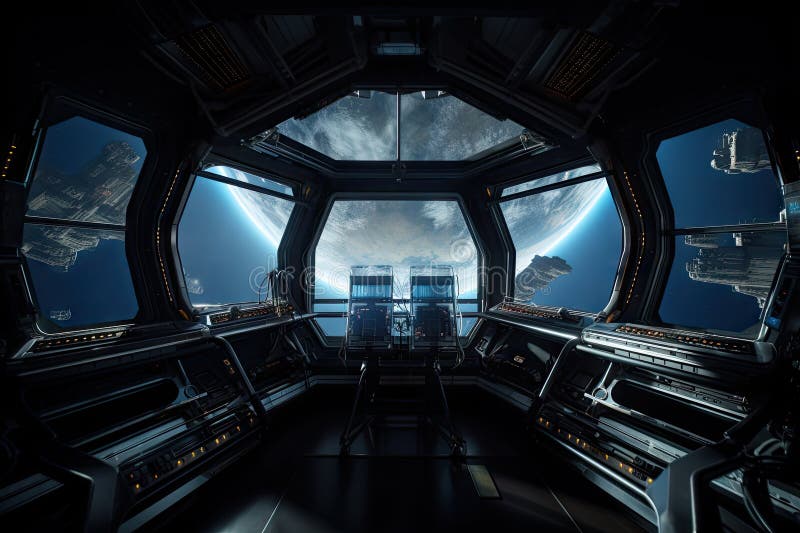 A Futuristic Space Station, with Its View of the Cosmos Visible through ...