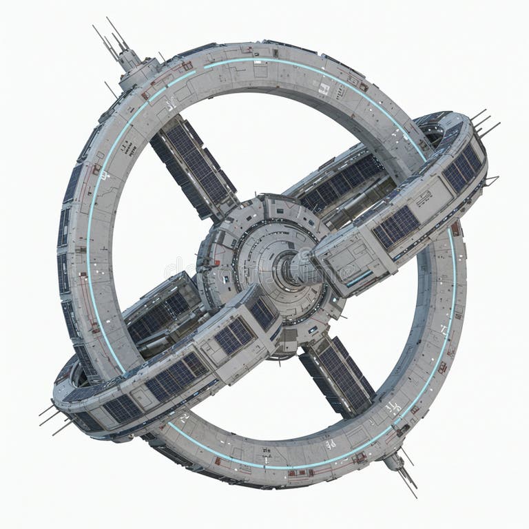 Futuristic Space Station with a Large Central Ring Structure. the Ring ...