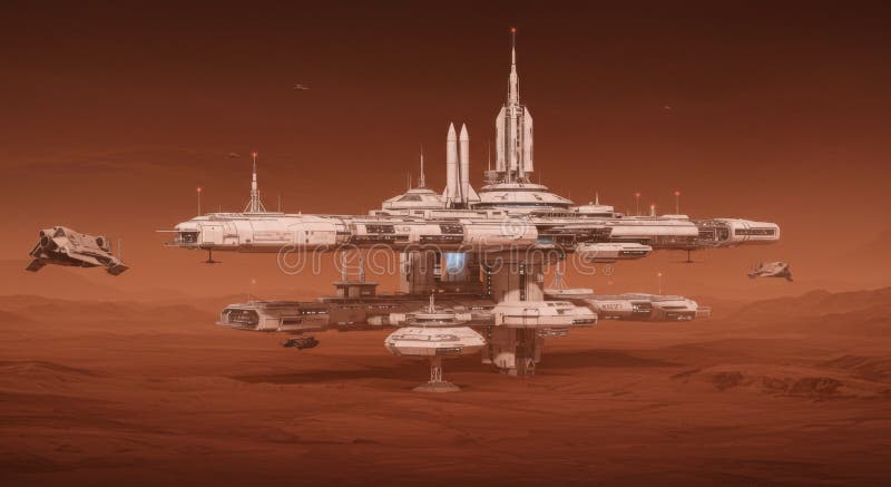 Futuristic Space Station on Mars Surface Stock Illustration ...