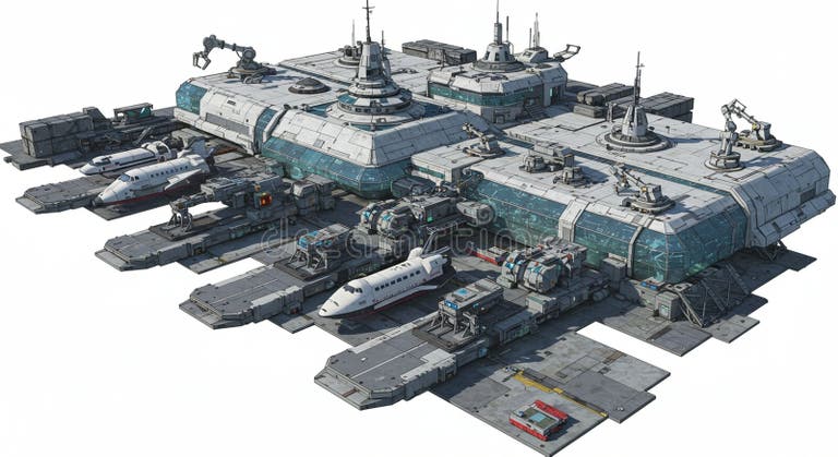 Futuristic Space Station with Modular Structures and Docking Areas ...