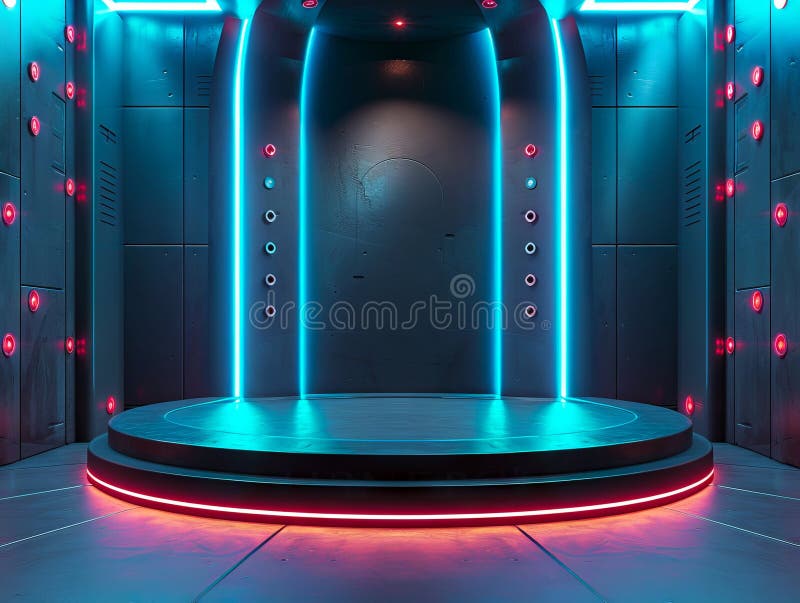 Futuristic Space Station with Neon Lights Stock Image - Image of light ...