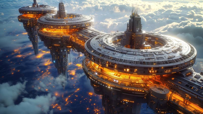 Futuristic Space Station in Orbit of an Alien Planet, Science Fiction ...