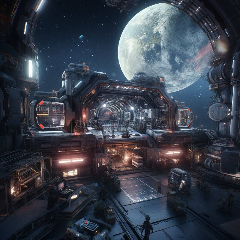 Futuristic Space Station Orbiting a Distant Planet Stock Photo - Image ...