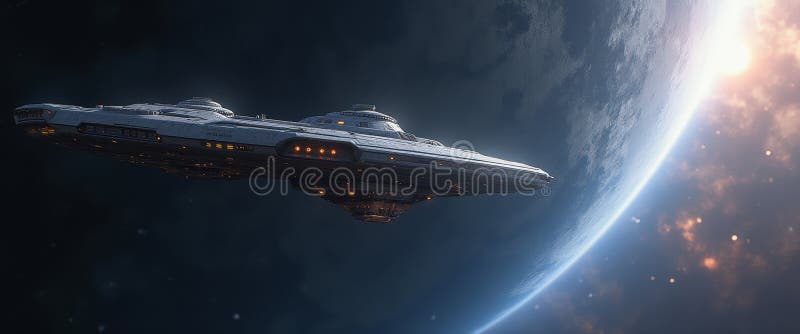 Futuristic Space Station Orbiting Distant Planet Stock Photo - Image of ...