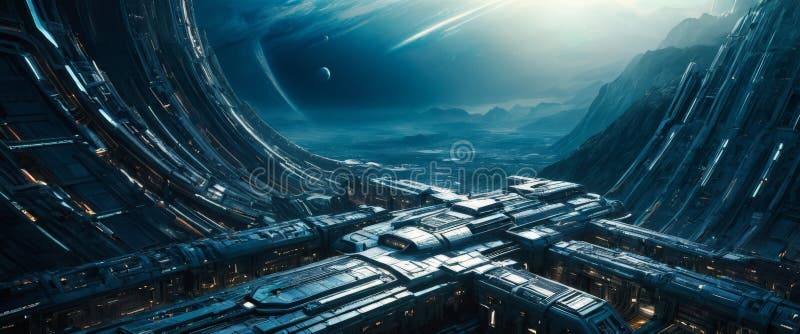 Futuristic Space Station Orbiting a Distant Planet Stock Photo - Image ...