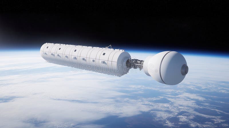 Futuristic Space Station Orbiting Earth with Modular Design in Outer ...