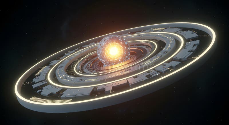 Futuristic Space Station Orbiting a Glowing Celestial Body: a 3D Render ...