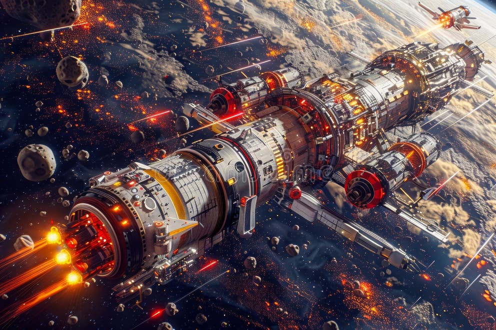 Futuristic Space Station Orbiting Planet with Modular Design and ...