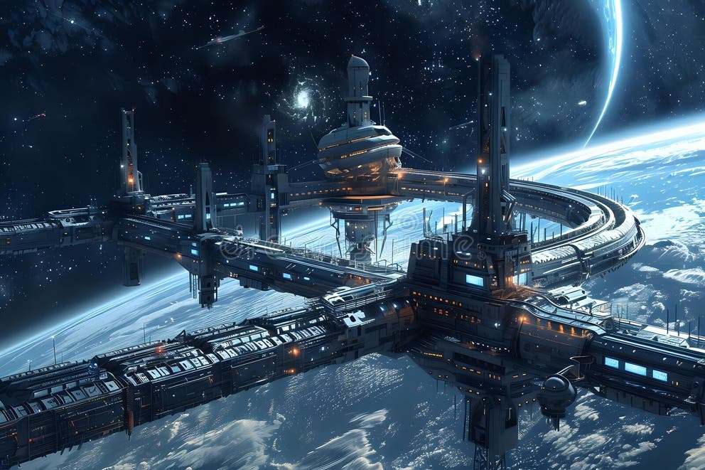 Futuristic Space Station Orbits a Planet, a Detailed Look at Orbital Structures, Engineering ...